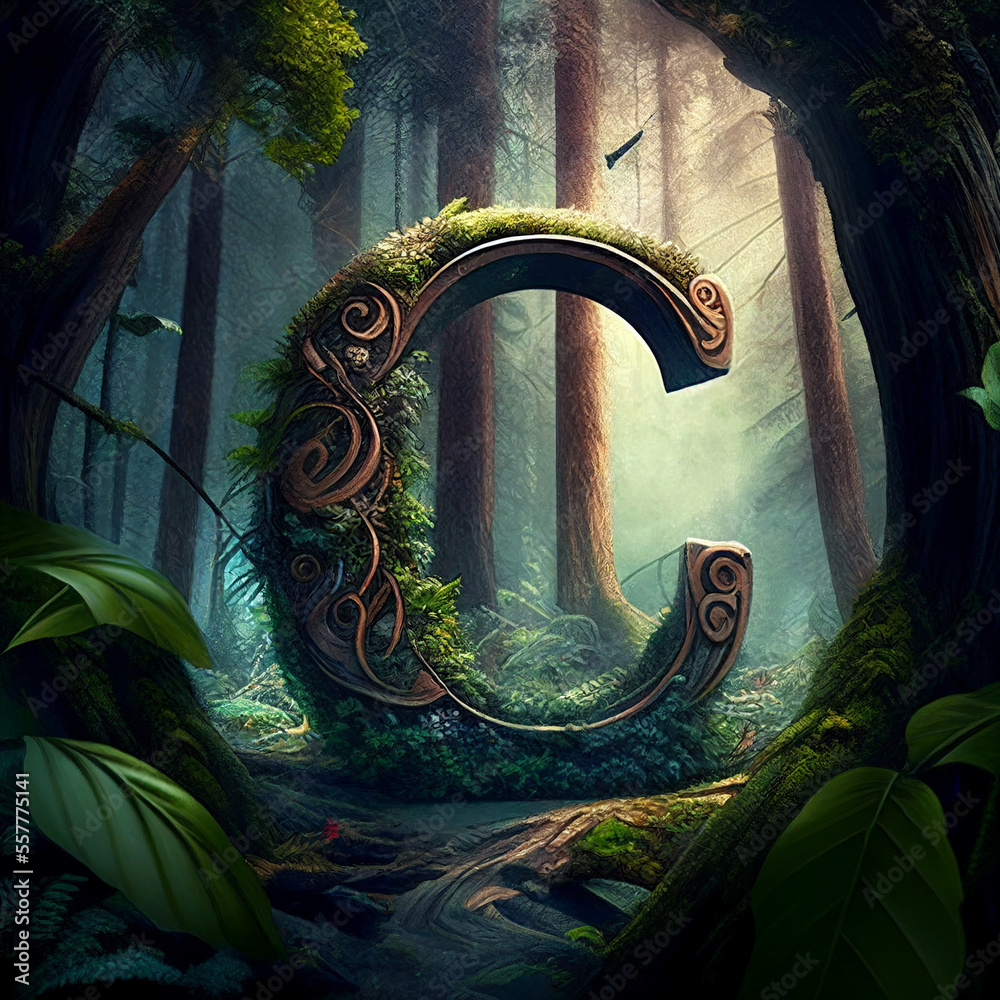 the letter C in a fantasy style in a fantasy forest (ai generated ...