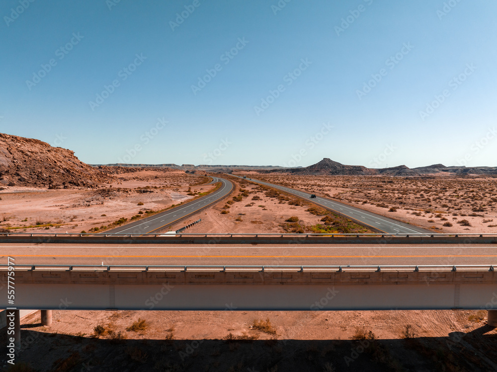 Northern Arizona highway through red rocks and landscape. Beautiful ...