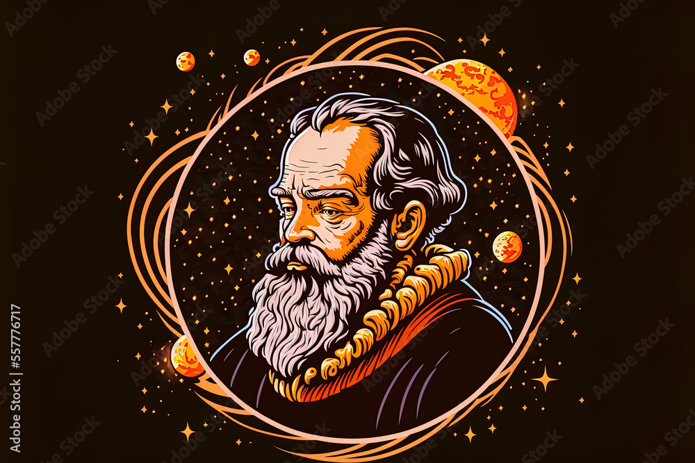 Cartoon image of Galileo Galilei in outer space. Generative AI Stock ...