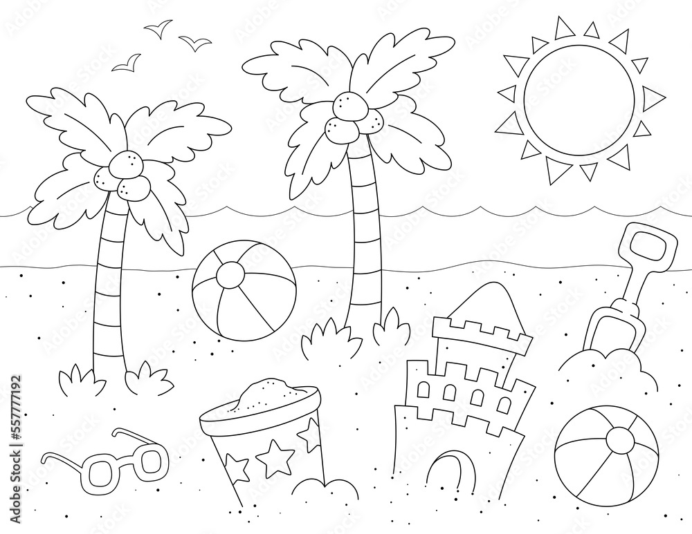 simple beach coloring page Stock Illustration | Adobe Stock