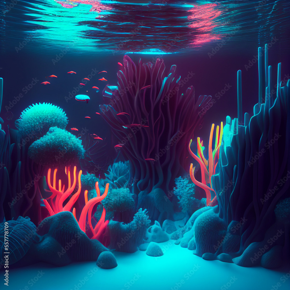 Neon Aquarium: 3D Render of a Vibrant, Futuristic, Aquarium Scene (AI ...