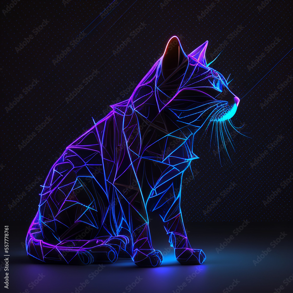Neon Cat: 3D Render of a Vibrant, Futuristic, Cat (AI Generated) Stock ...