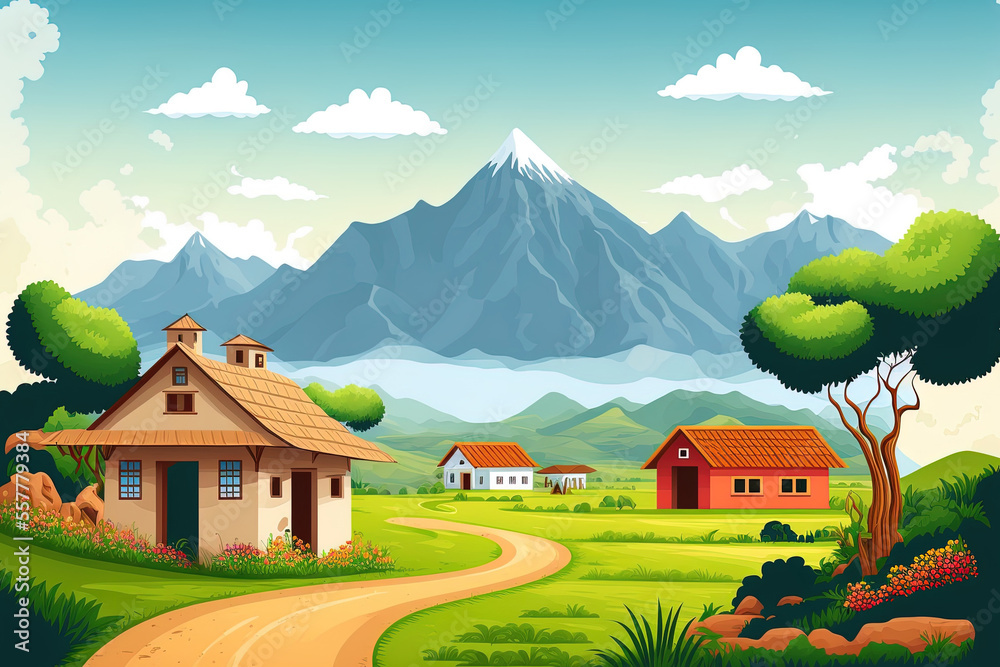 Indian hamlet with mountains around it in the background. Generative AI ...