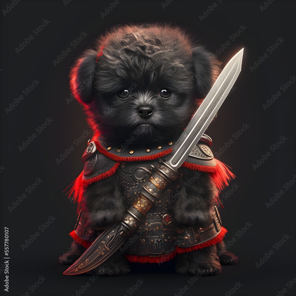 Cute Dog dressed as Superhero with sword Stock Illustration | Adobe Stock