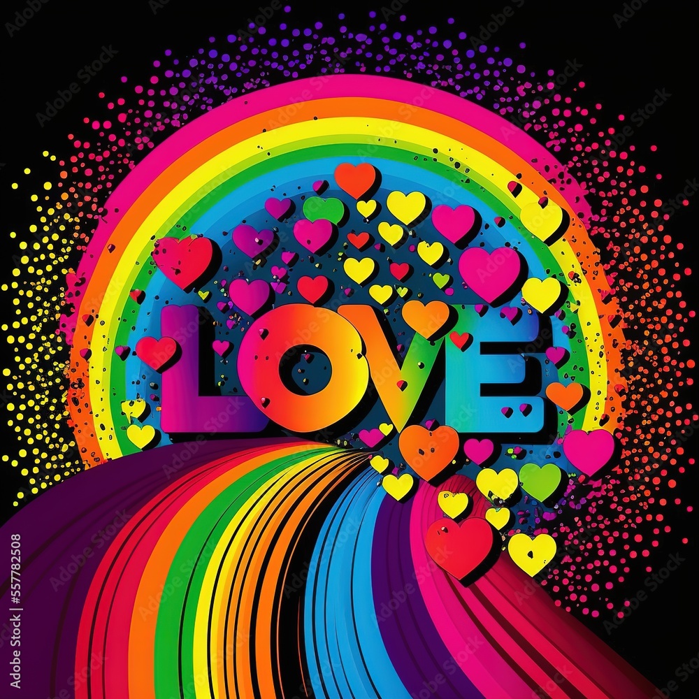 Rainbow Love, hearts and letters, created with generative AI technology ...