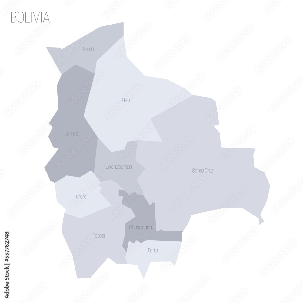 Bolivia political map of administrative divisions - departments. Grey ...