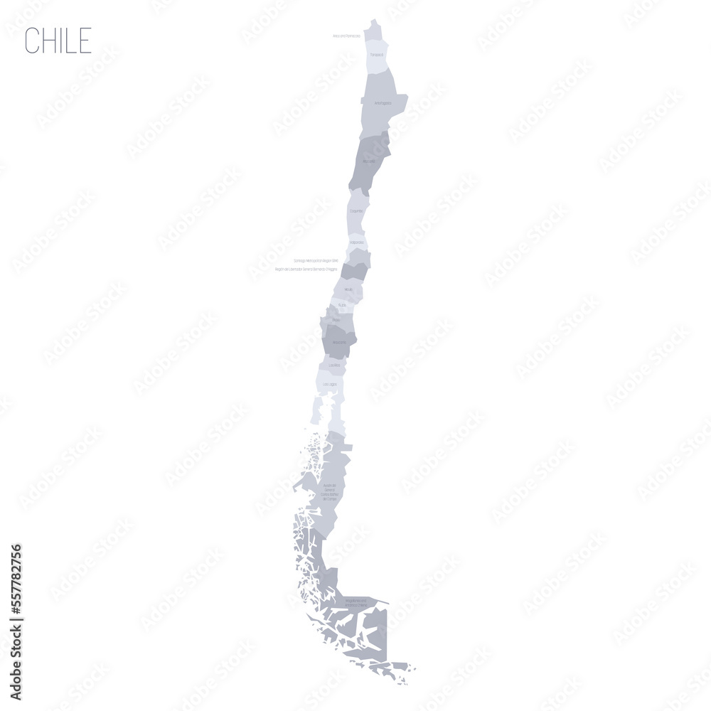 Chile political map of administrative divisions - regions. Grey vector ...