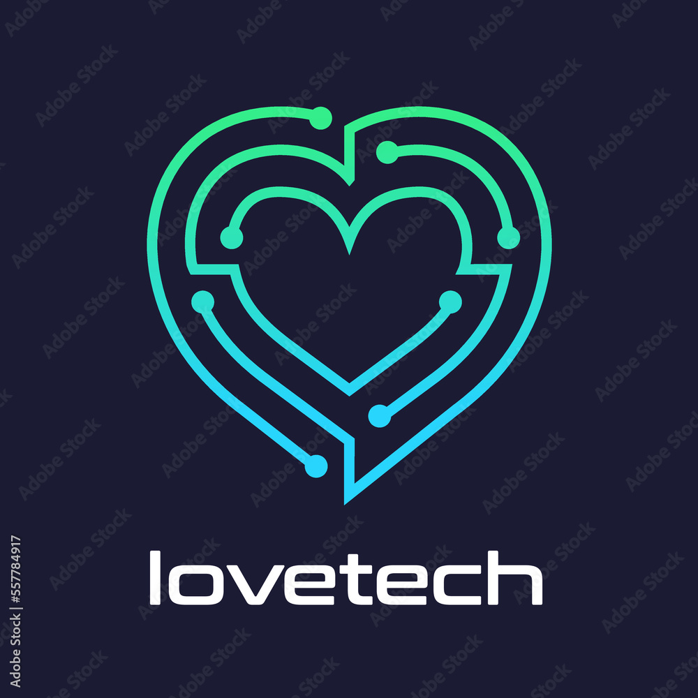 heart vector technology logo. Love concept design with dot. This logo ...