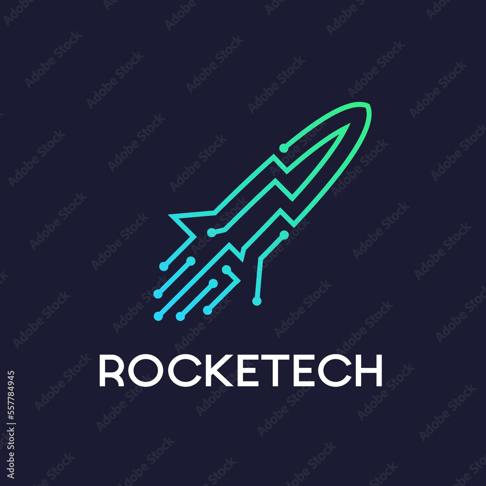 Rocket technology vector logo template. Digital graphic design. Green ...