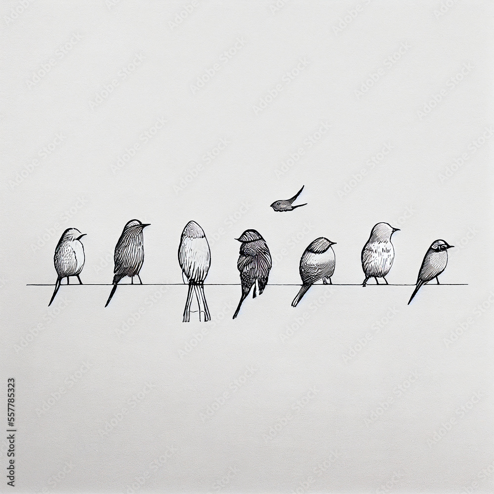 Birds on a wire line art ai art Stock Illustration | Adobe Stock