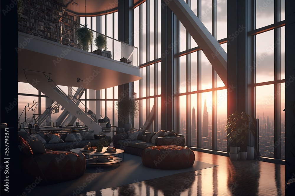 4K resolution or higher, luxurious master bedroom with high windows ...