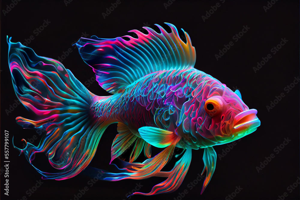 beautiful abstract 3d generated image of a big colorful fish under ...