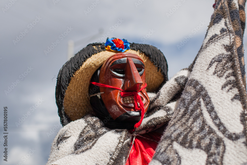 Foto de Folkloric dancers dancing the "Huaconada", a typical dance of ...