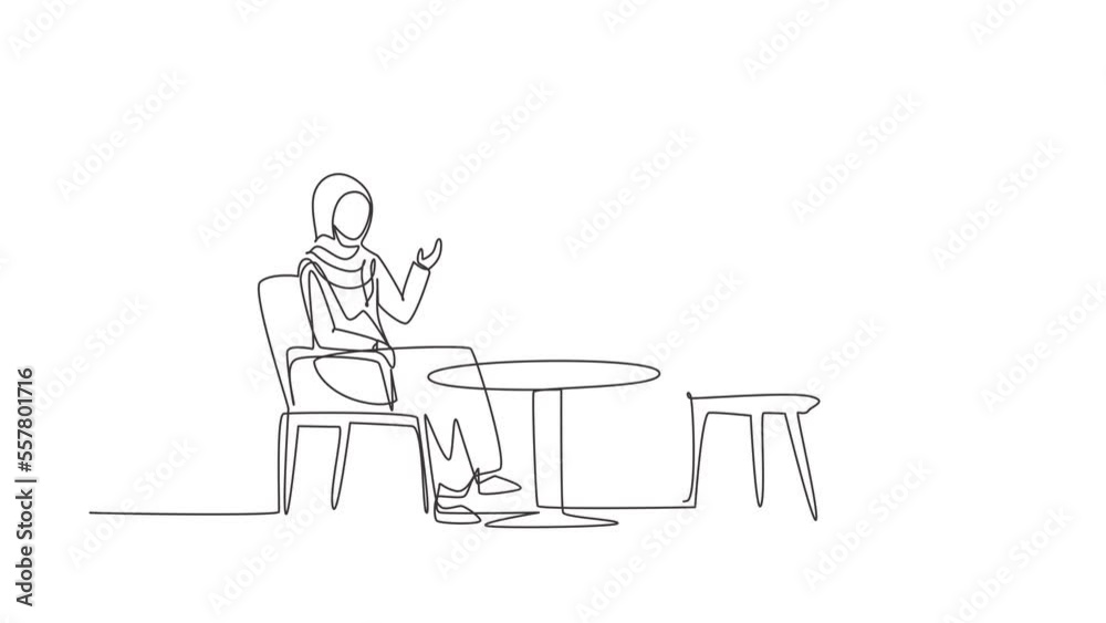 Self drawing animation of single line draw talk show studio with ...