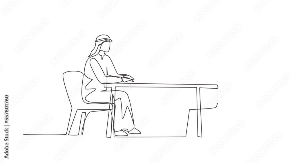 Self drawing animation of single line draw Arabian woman journalist ...