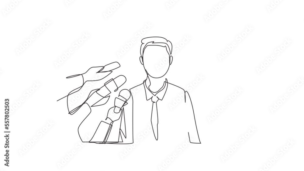 Self drawing animation of single line draw interview. Man with ...