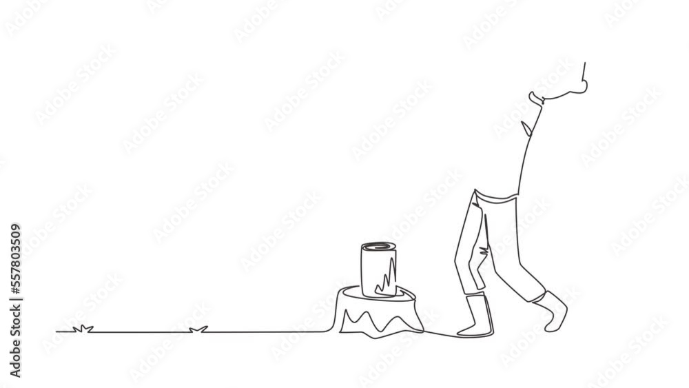 Animated self drawing of continuous one line draw woodcutter or ...