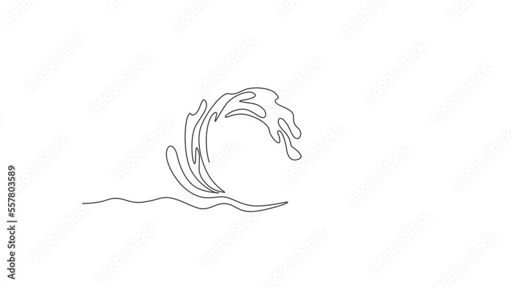 Animated self drawing of continuous one line draw water splashes wave ...