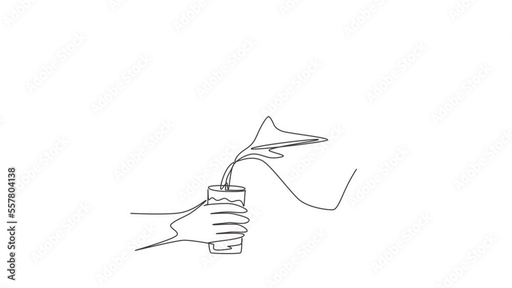 Animated self drawing of continuous line draw hand pouring orange juice ...