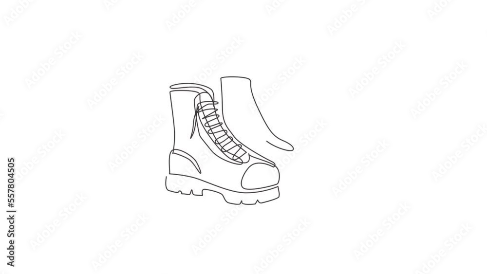 Self drawing animation of single line draw hiking boots. Trekking shoes ...