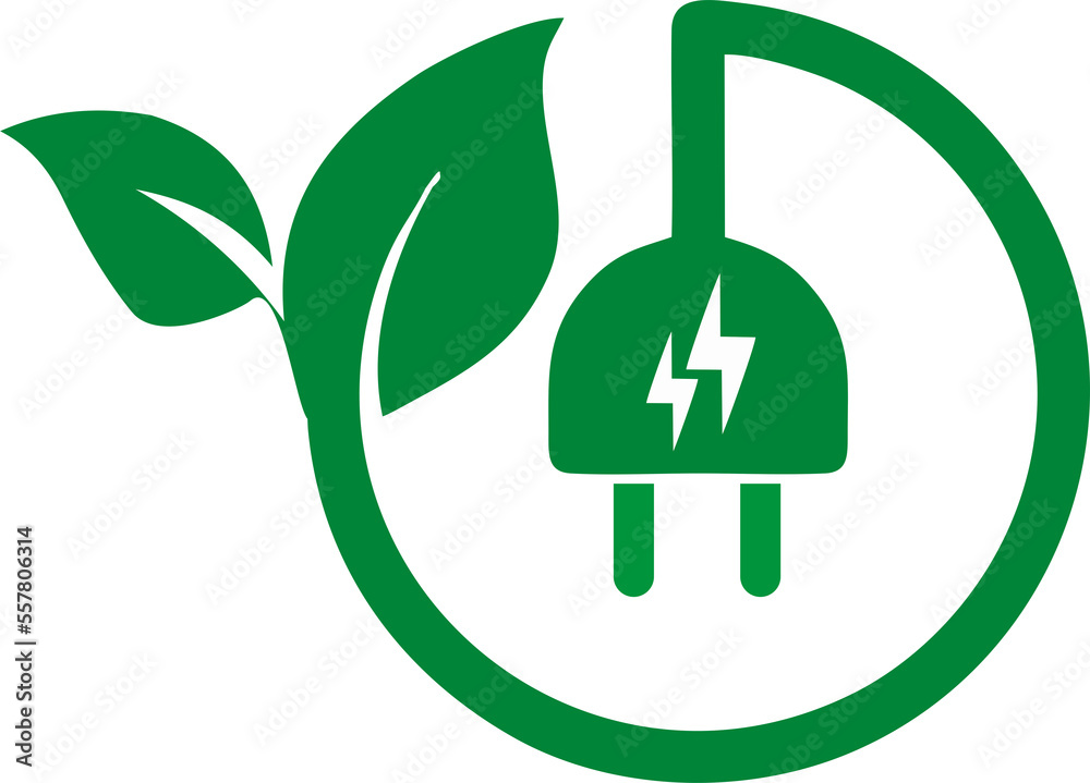 Electrical plug with leaves concept. Sustainable energy sources. Clean ...