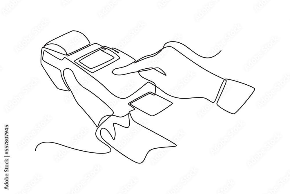 Single one line drawing hand using a credit or debit card for ...
