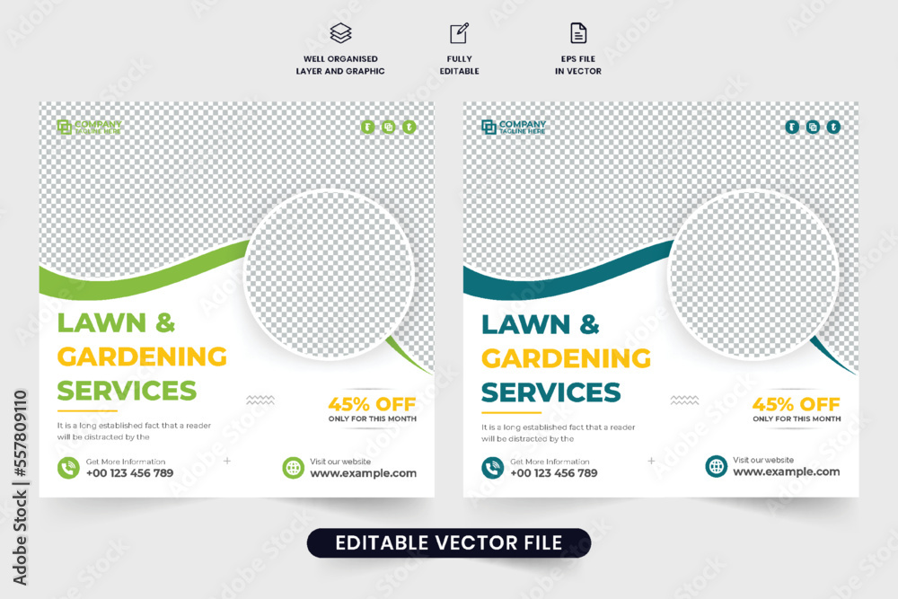 Landscaping and mowing business promotional web banner design with ...