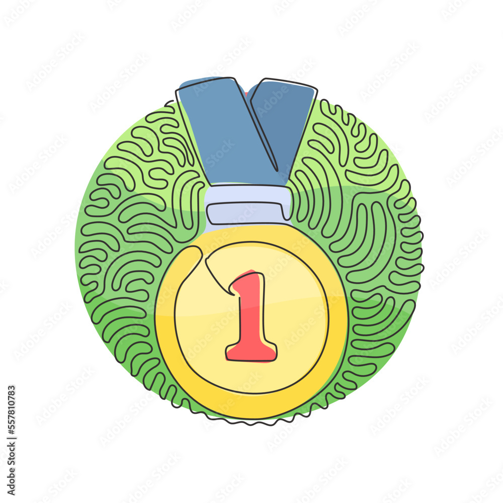 Continuous one line drawing gold medal for first place. Gold medal on ...