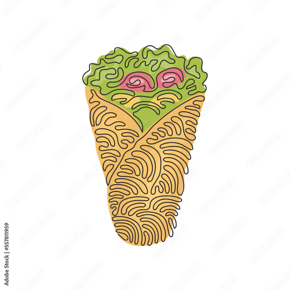 Stockvector Single one line drawing shawarma or chicken wrap. Turkish ...