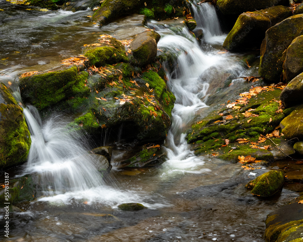 Long exposure waterfall in Smoky Mountain National Park during fall ...