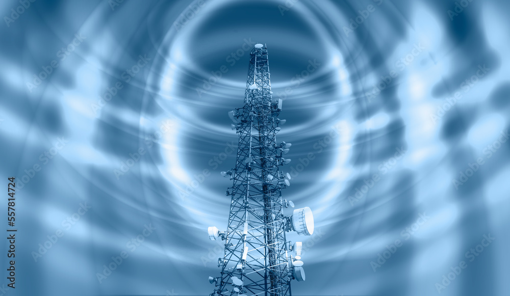 Antenna tower of telecommunication and Phone base station with TV and ...