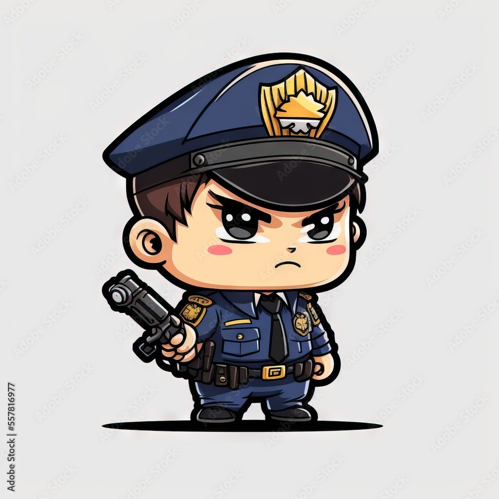 a cartoon police officer with a gun in his hand and a hat on top of his ...