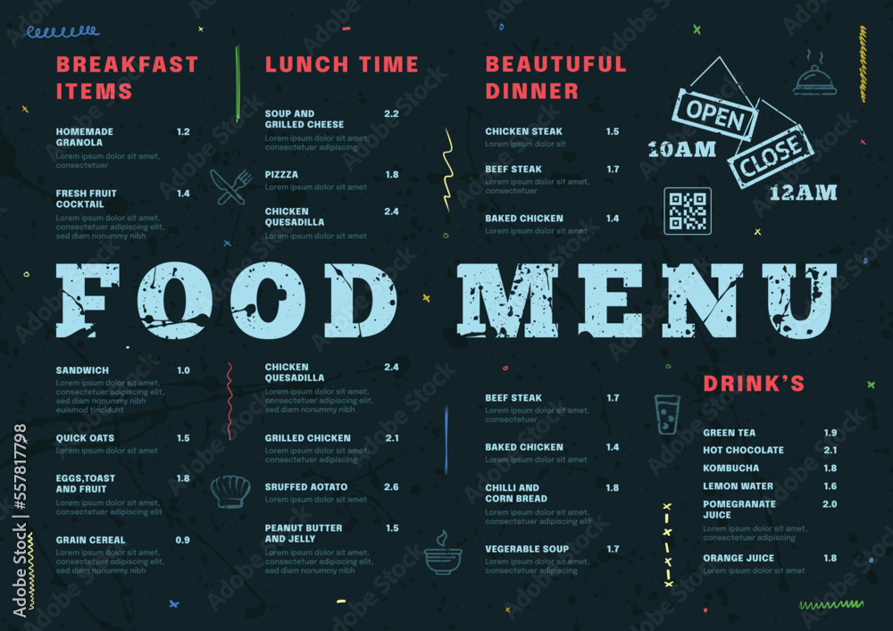 Restaurant cafe menu, template design, A3 Size, Single page food menu ...