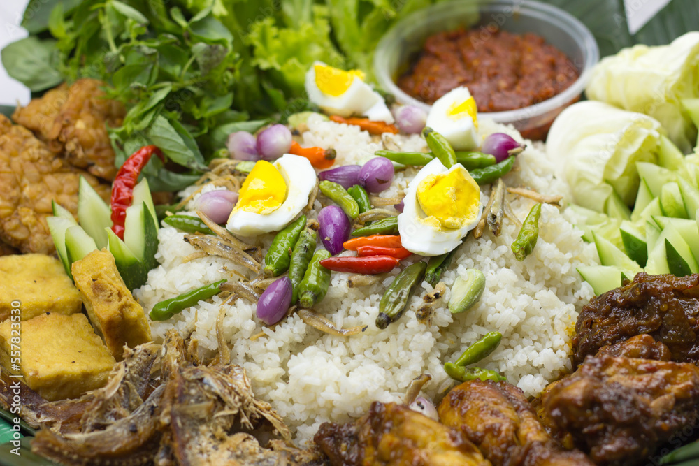 selective focus of Nasi Liwet Sunda. A traditional Sundanese rice dish ...