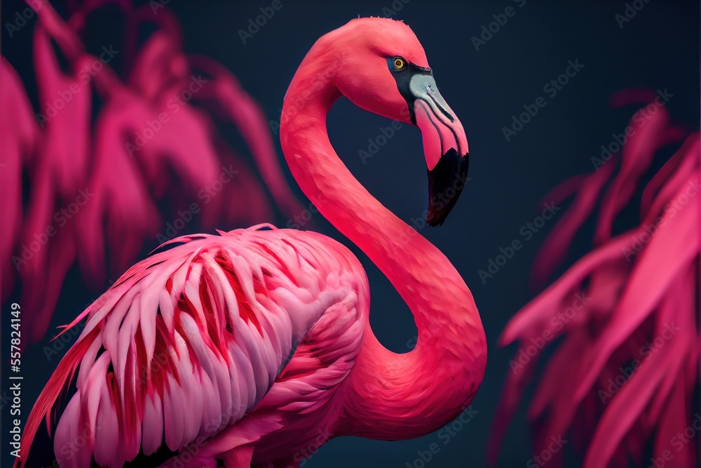 bright pink flamingo - a bright flamingo bird in pink studio background ...
