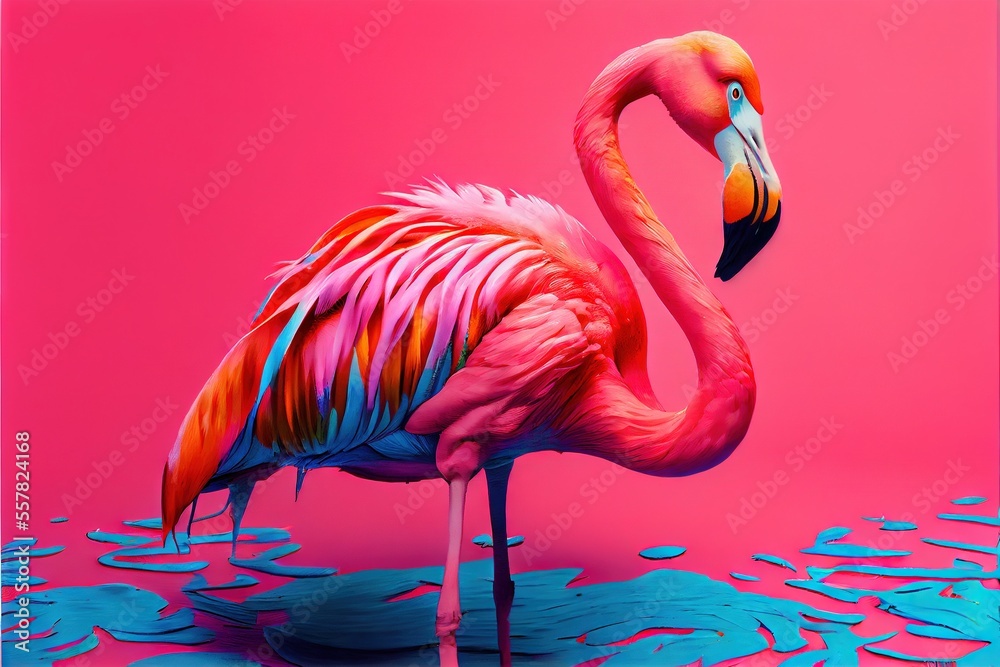 bright pink flamingo - a bright flamingo bird in pink studio background ...