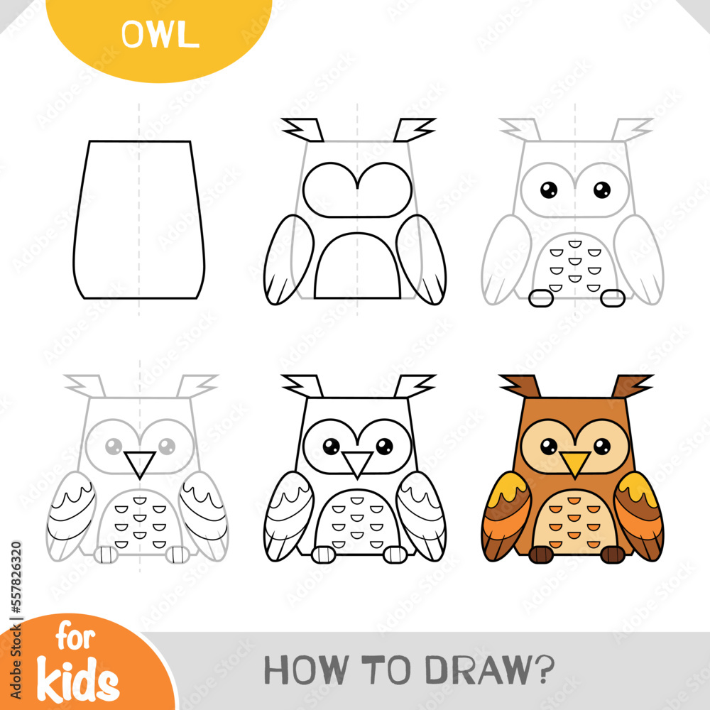 How to draw Owl for children. Step by step drawing tutorial Stock ...