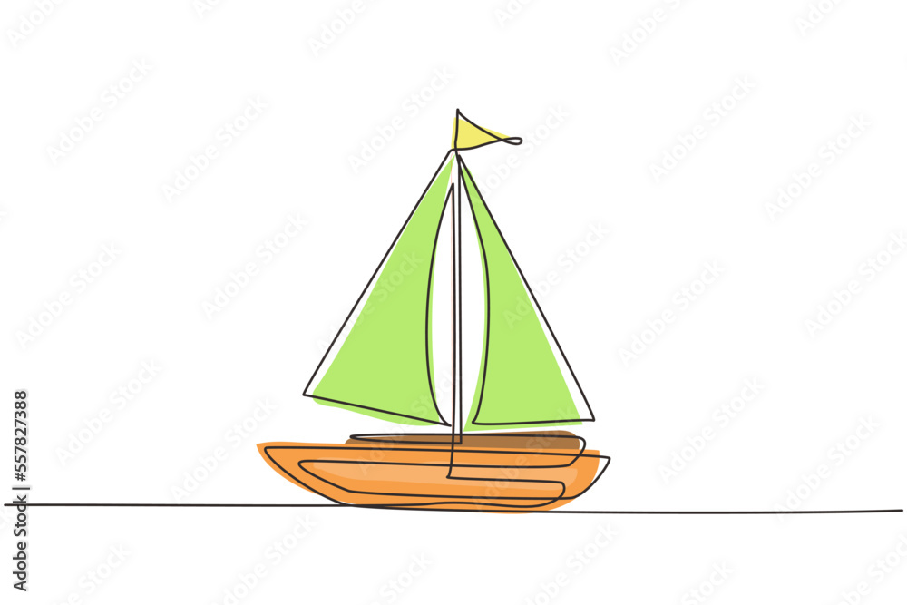 Single one line drawing little sailing ship, boat, sailboat, flat style ...