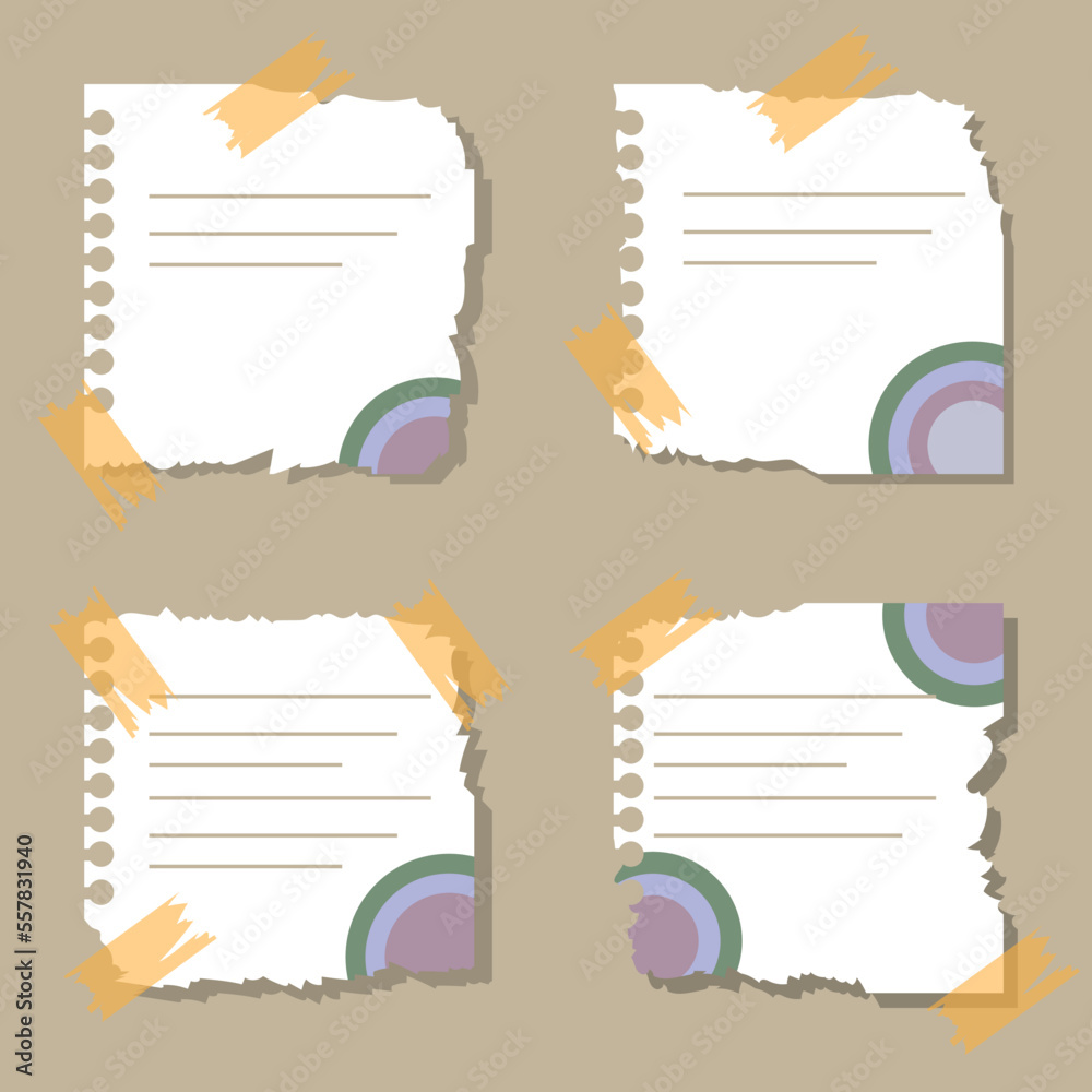 Ripped Pages Design. Torn Paper Notes Torn Edges With Tape, Vector ...