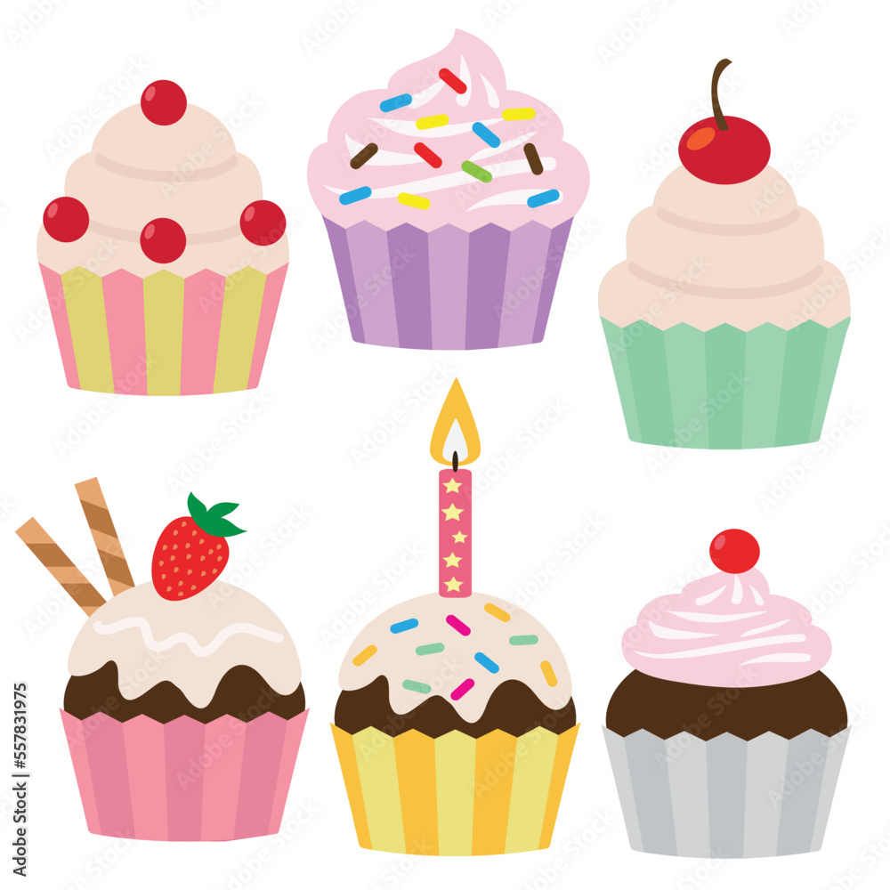 Birthday cupcake vector cartoon illustration Stock Vector | Adobe Stock