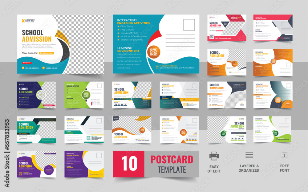 Kids back to school education admission postcard template, Modern ...