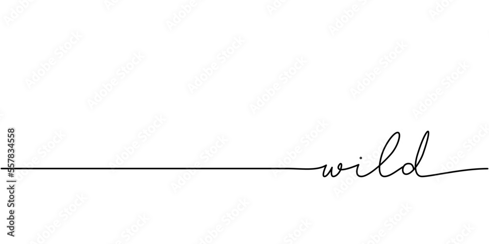 Wild word - continuous one line with word. Minimalistic drawing of ...