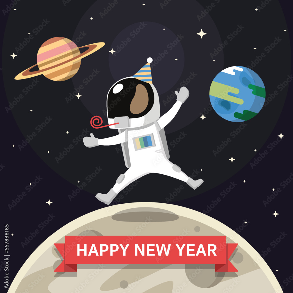 Astronaut Party New Year Celebrate in Space Cartoon Vector Illustration ...