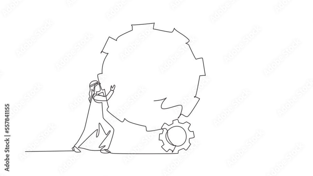 Animated self drawing of continuous line draw two businessmen help each ...