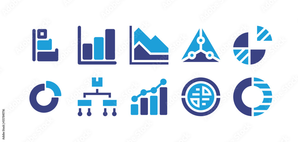 Charts and diagrams icon set. Duotone color. Vector illustration ...
