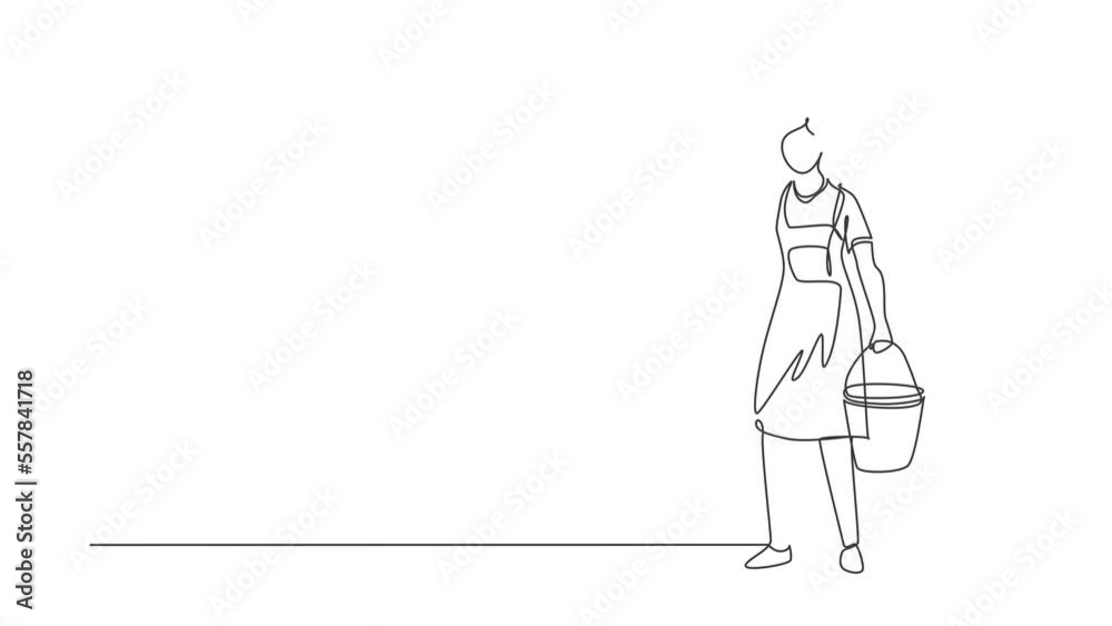 Animated self drawing of continuous line draw woman mopping floor ...