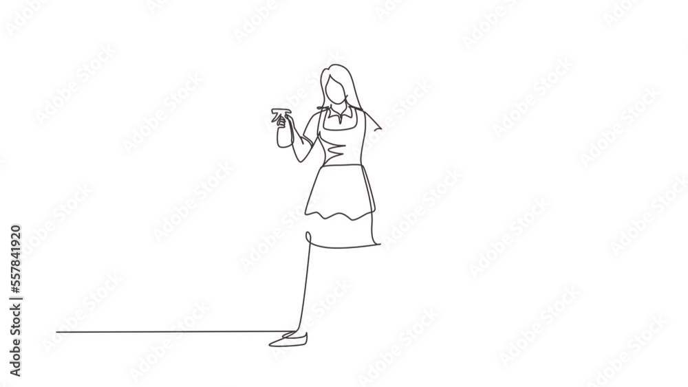 Vidéo Stock Animated self drawing of continuous line draw woman washing ...