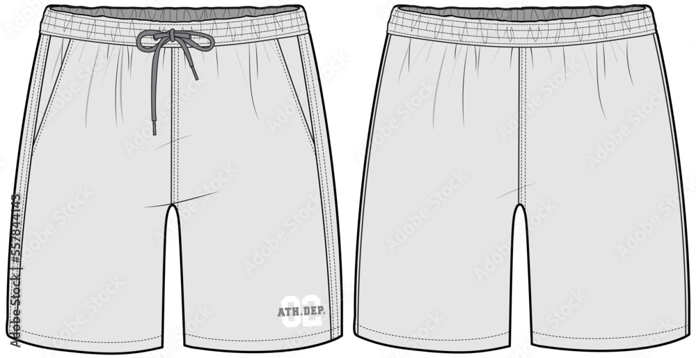 men's shorts front and back view flat sketch technical cad drawing ...