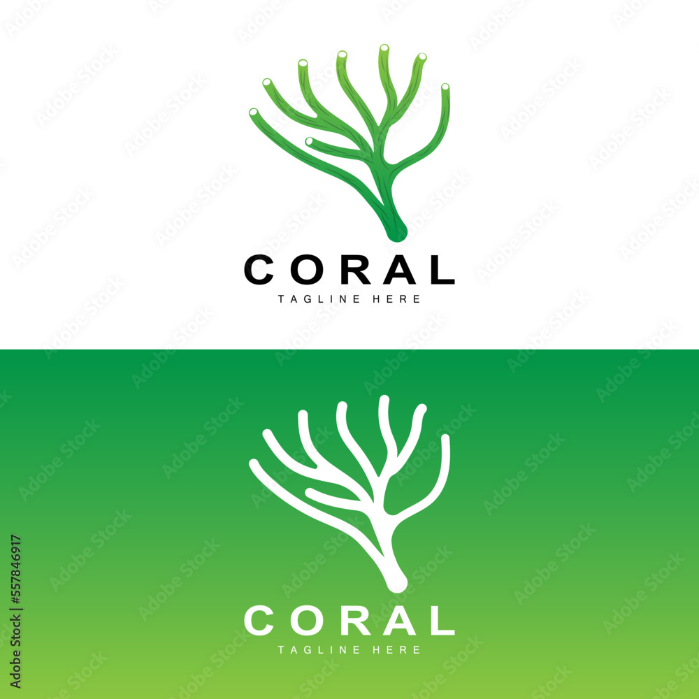 Coral Logo, Sea Plants Place Marine Animals, Ocean Vector, Seaweed ...