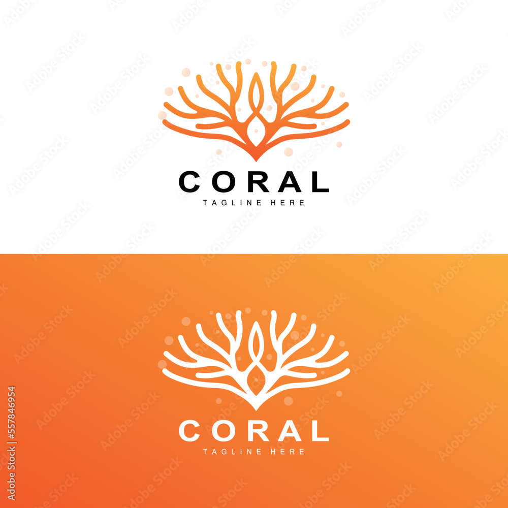 Coral Logo, Sea Plants Place Marine Animals, Ocean Vector, Seaweed ...
